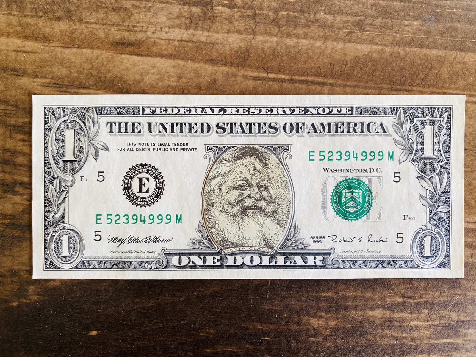 North Pole Money Santa One Dollar Bill 1995 Legal Tender Certificate | eBay