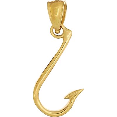14K Gold Fishing Hook Charm 22mm | eBay