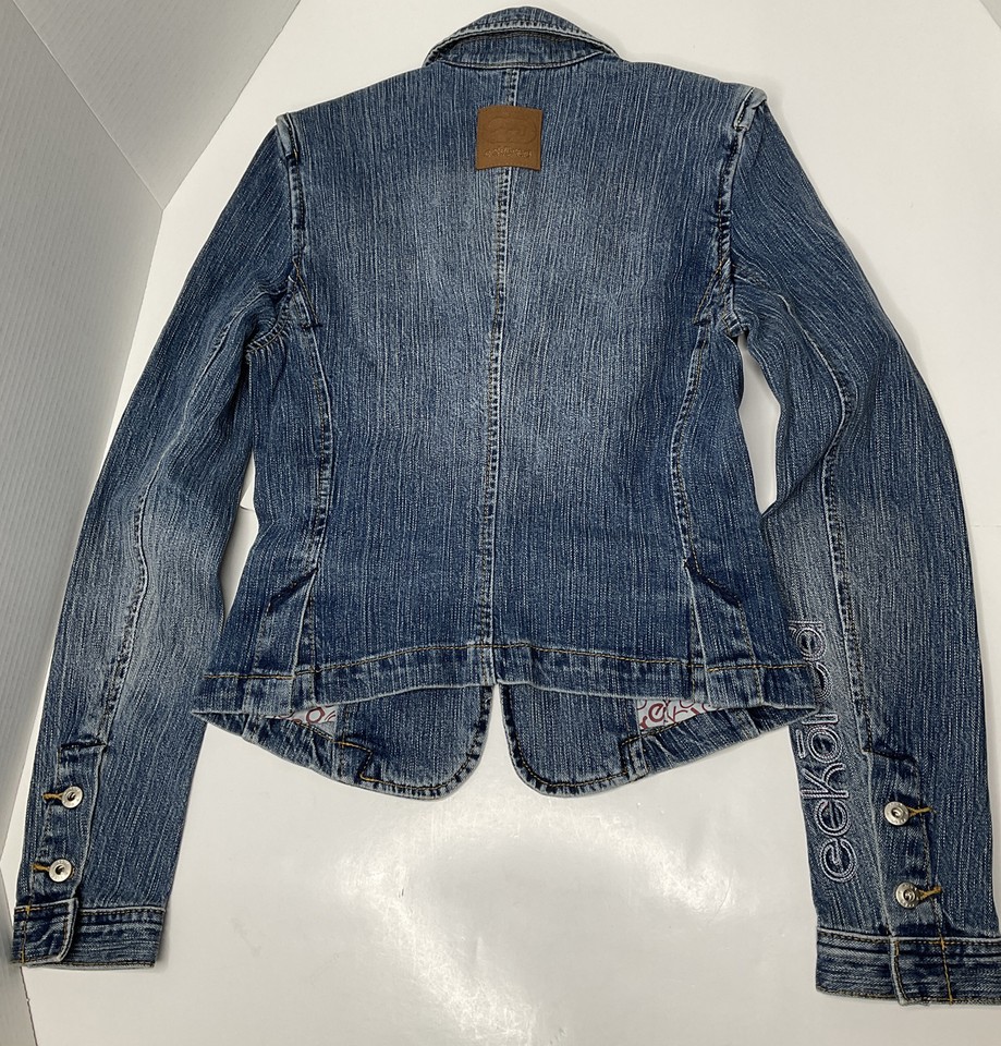 ECHO RED Blue Medium Wash Denim Fitted Jacket with Pockets NEW NWT ...