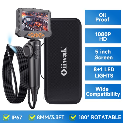 OIIWAK Premium LED 5" IPS Screen Endoscope Inspection Pipe Camera 8MM ...