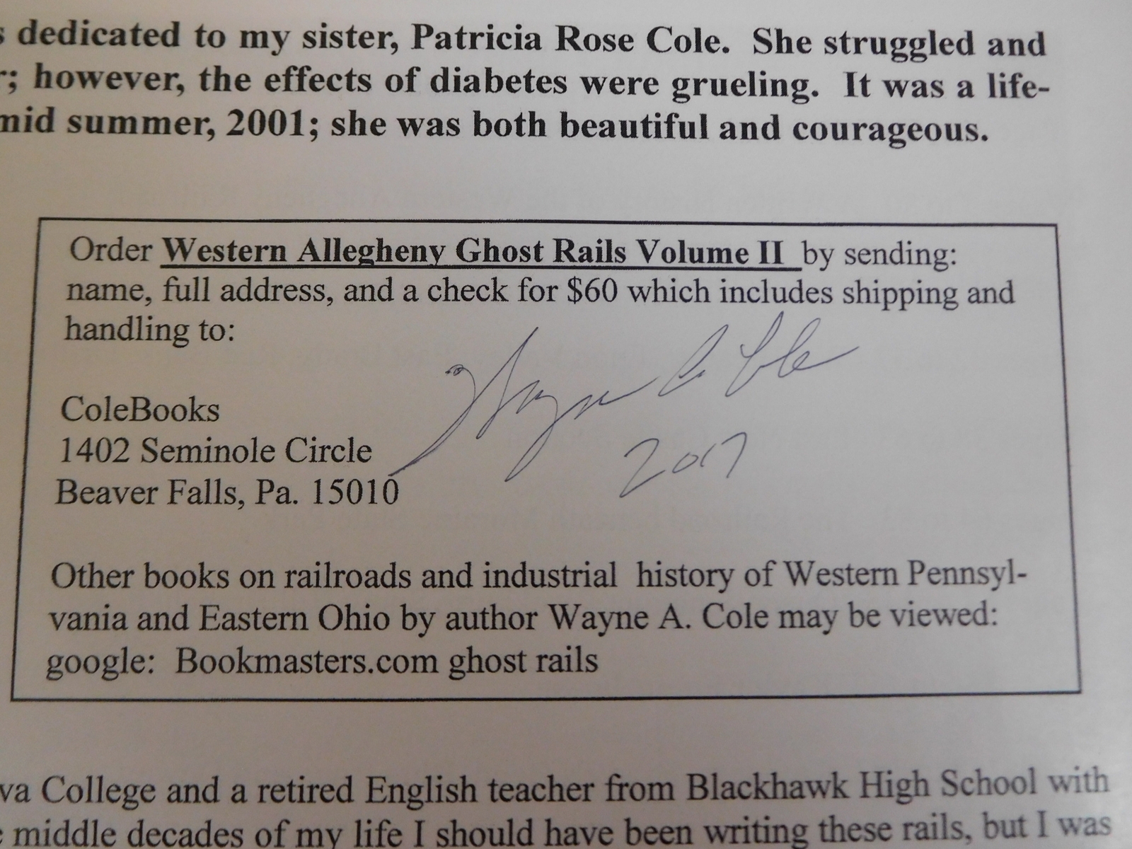 Ghost Rails II by Wayne Cole Western Allegheny Railroad Co Signed Hard ...