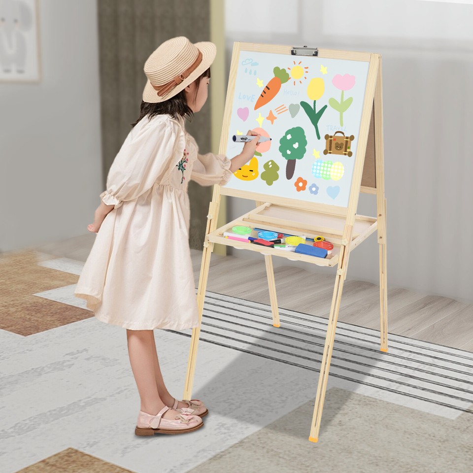 Wood Color Floor Standing Art Easel Easel for Kids Adjustable Standing ...