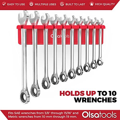 Olsa Tools Magnetic Wrench Organizer (Red) | Wrench Holder Fits ...