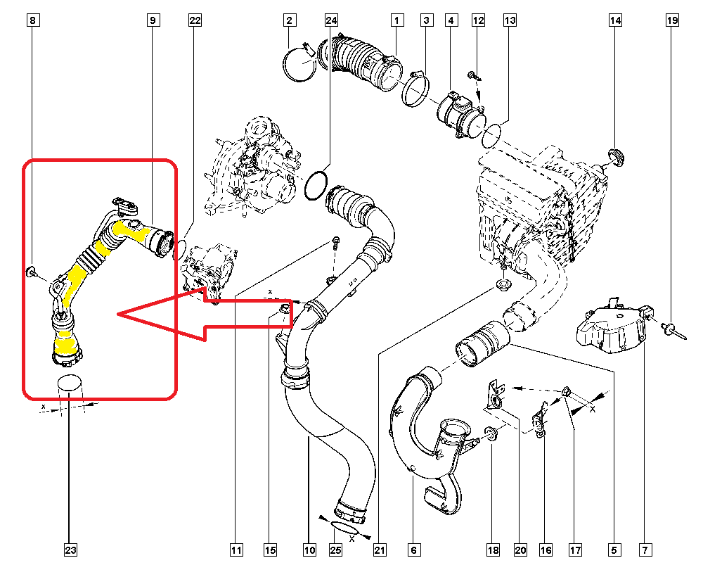 Turbo hose charge air hose for Renault Grand Scenic III 1.6 DCI ...