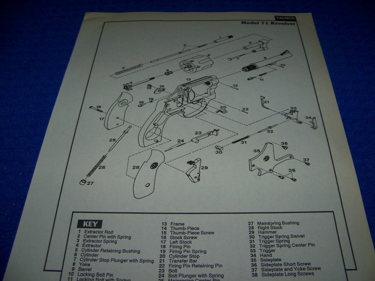TAURUS MODEL 71 REVOLVER & MODEL 73 REVOLVER..LEGEND/EXPLODED VIEW ...