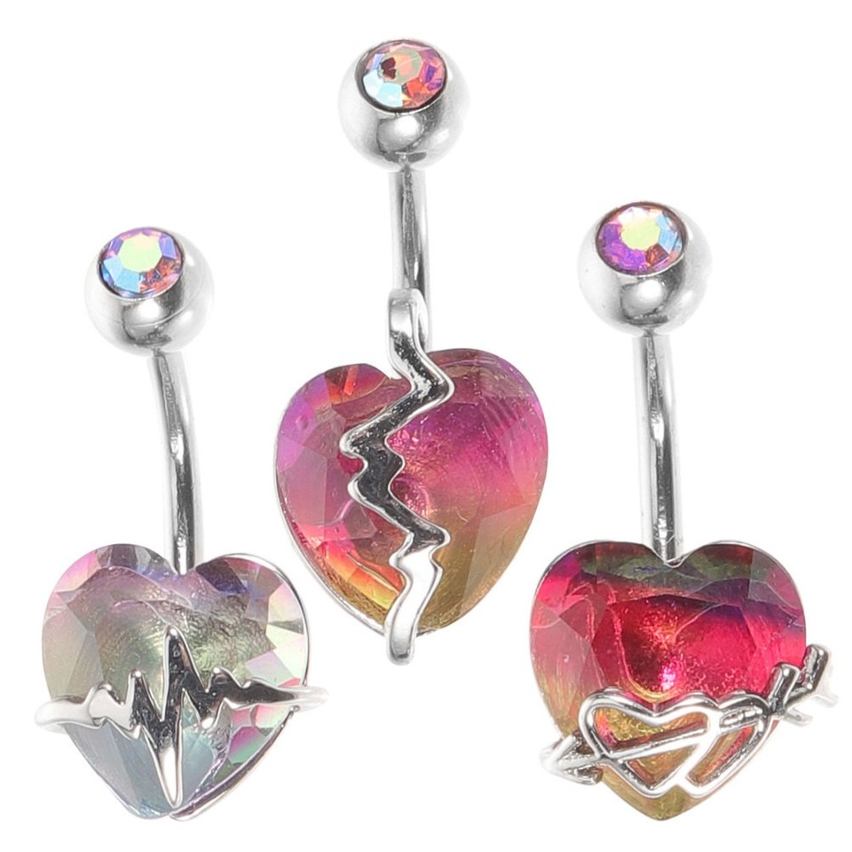 3pcs Belly Button Rings Piercing Dangle Earring Heart Shape Belly ...