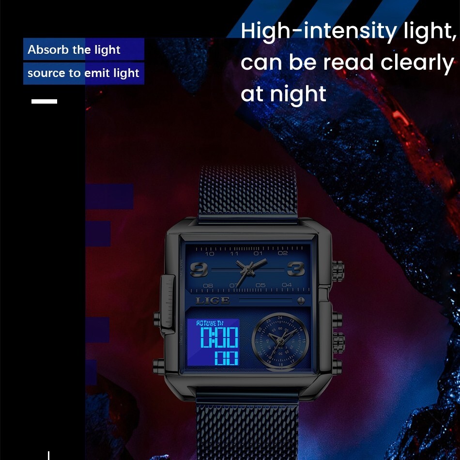 Casual Men Watch Electrical Quartz Digital Week Luminous Waterproof ...