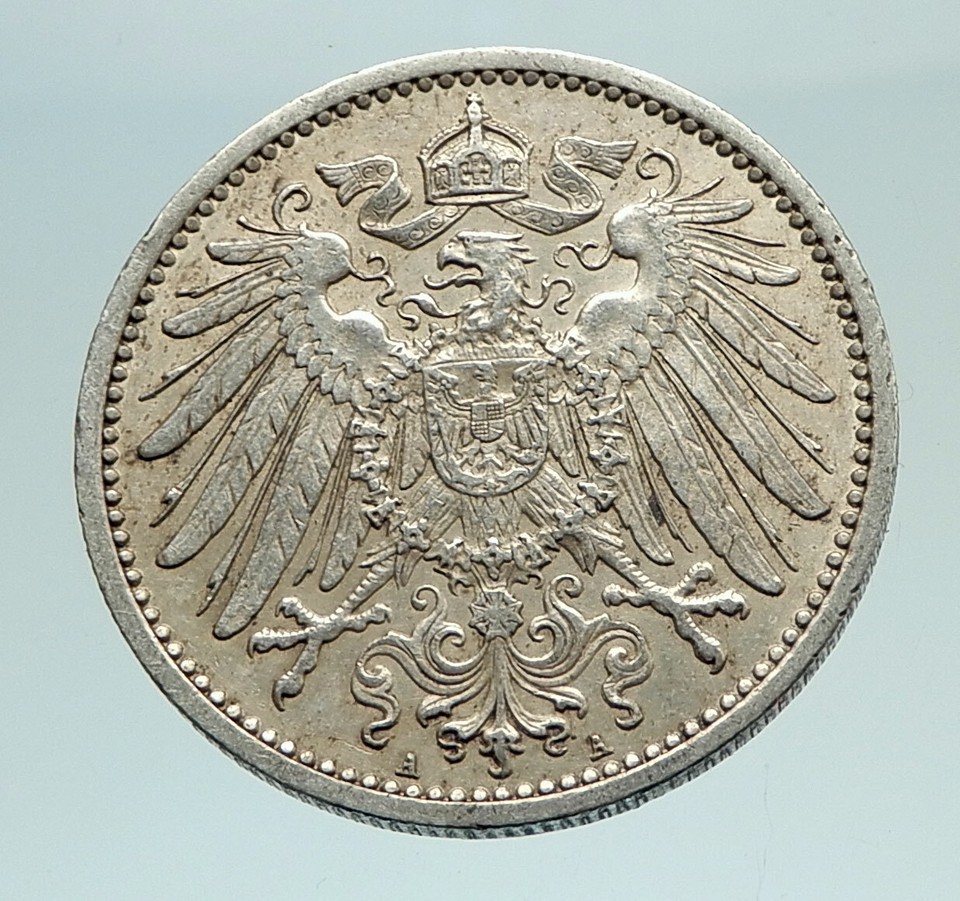 1908 WILHELM II of GERMANY 1 Mark Antique German Empire Silver Coin ...