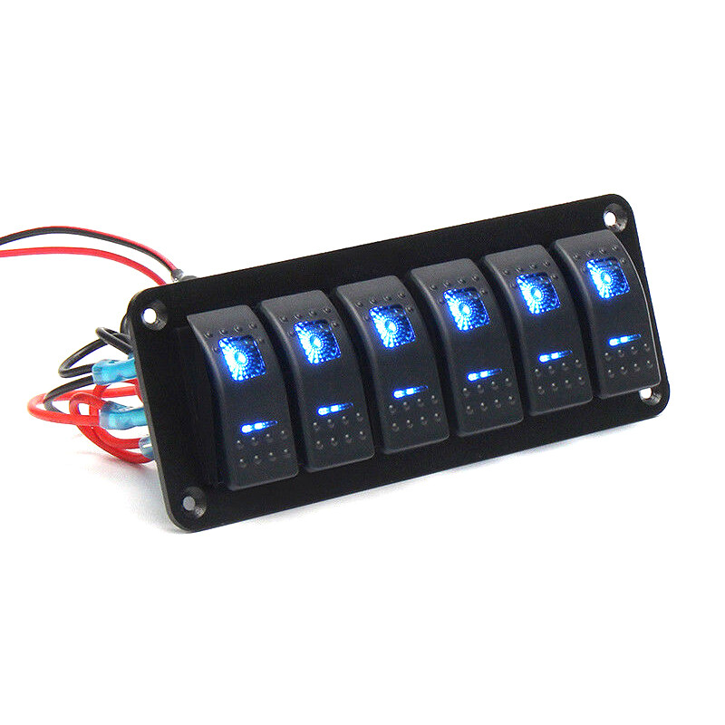 6 Gang BLUE LED Rocker Switches Control Panel Circuit Charger Car ...
