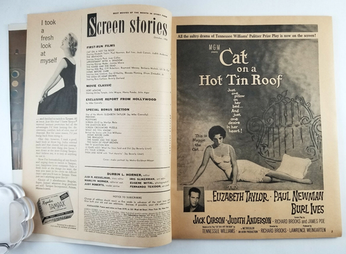Screen Stories Magazine Oct 1958 Elizabeth Taylor Cover Cat On A Hot ...
