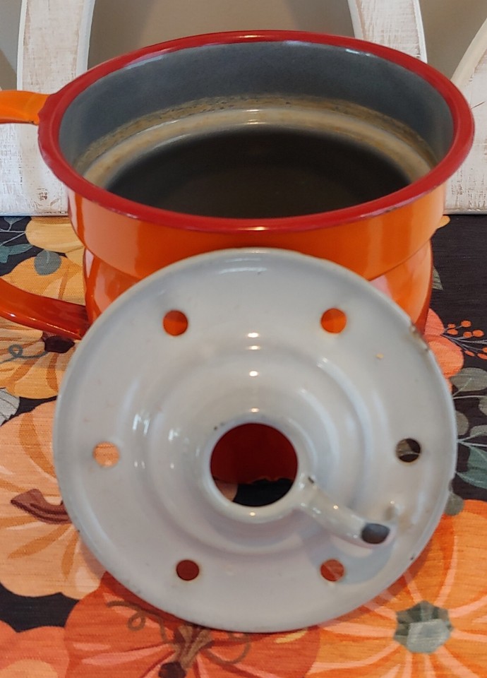 Vintage Modern Farmhouse French Enamelware Orange & Gray Milk Boiler Pot | eBay