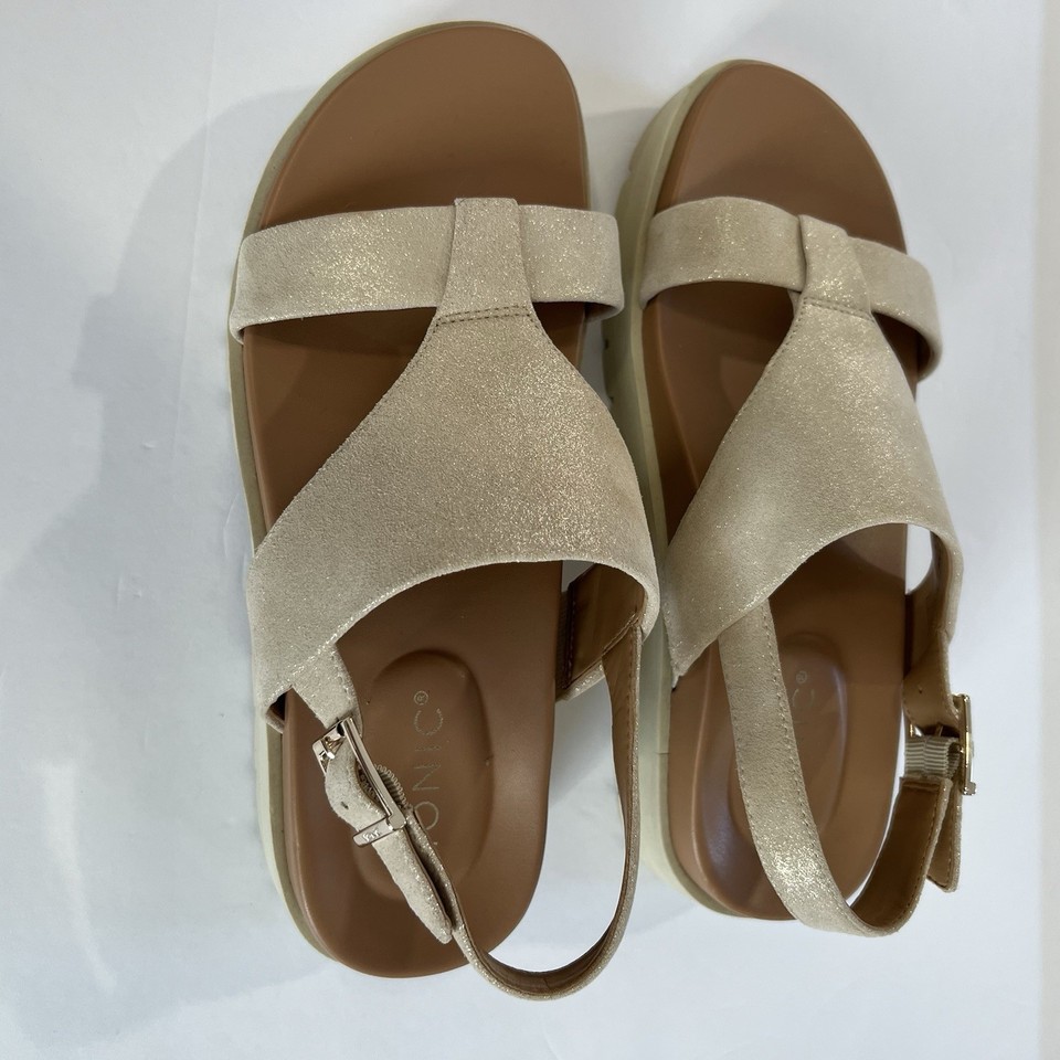 Vionic Alondra Lug Women's Sandal Gold Metallic Leather Strap Slip-on ...