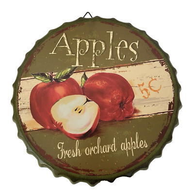 Vintage Style Country Apples Bottle Cap Wall Decor 13" Kitchen ...