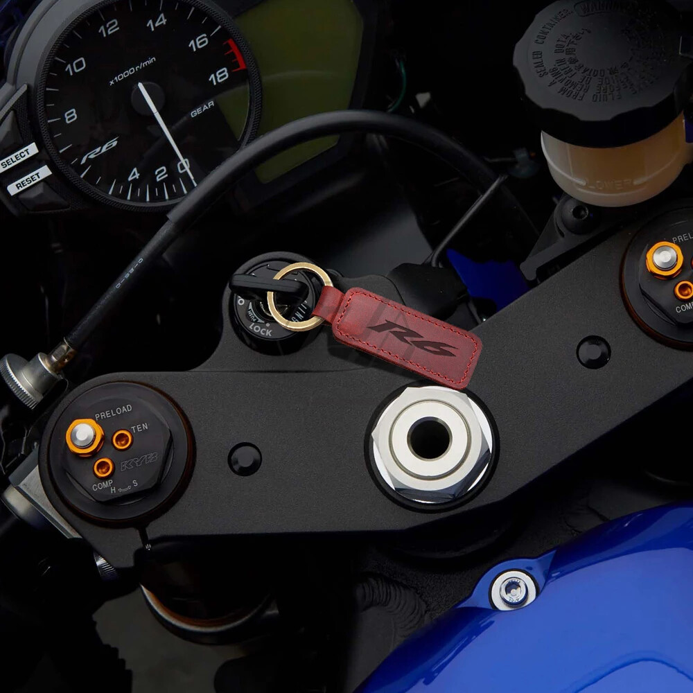 Motorcycle cowhide logo keychain keyring lanyard For Yamaha YZF-R6 R6 ...