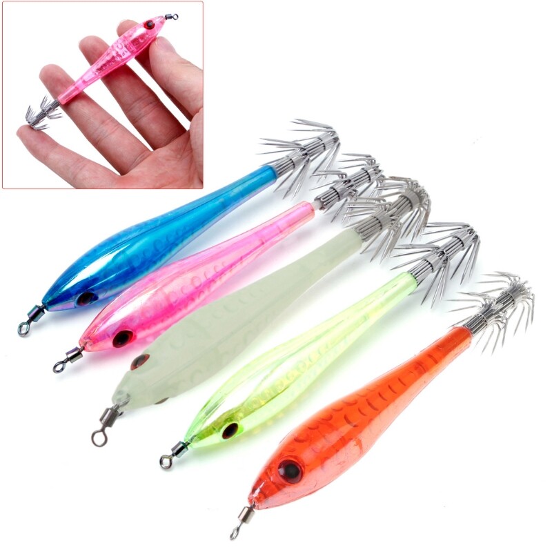 5Pcs Glow In Dark Luminous Squid Cuttlefish Fishing Lures Tackle Jig ...