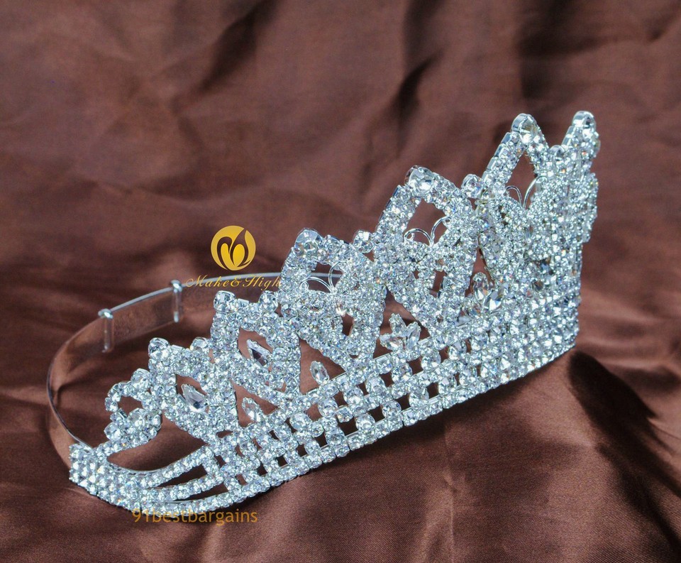 Butterfly Wedding Brides Tiara Crown Rhinestones Headpiece Miss Pageant ...