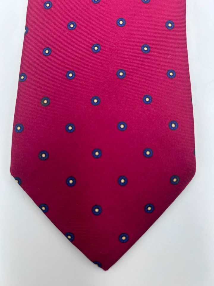 Jonathan Lake Maroon Handmade Silk Tie w/ Blue & Yellow Geometrical ...