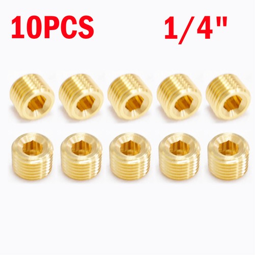10Pcs Brass Pipe Plug 1/4" NPT Male Thread Hex Internal Head Socket ...