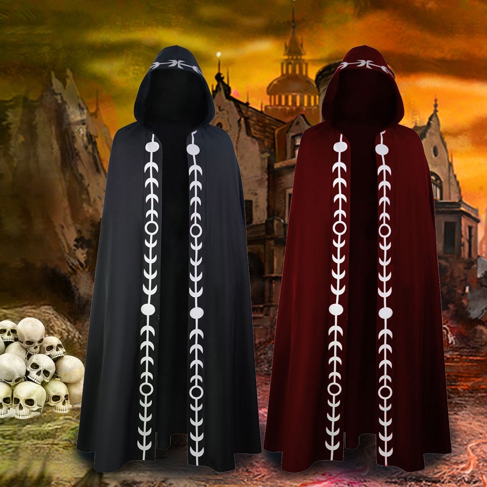 Unisex Medieval Gothic Long Cloak with Hood - Soft Polyester Cosplay ...