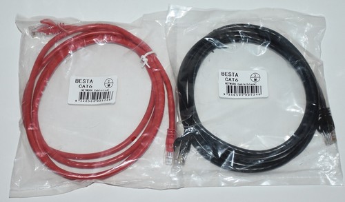 2 x BESTA CAT6 Network Cables 2 M Black & Red BRAND NEW FREE POST with ...