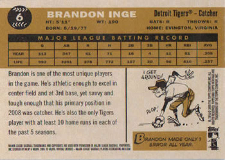 2009 Topps Heritage #6 Brandon Inge Tigers NM-MT | eBay