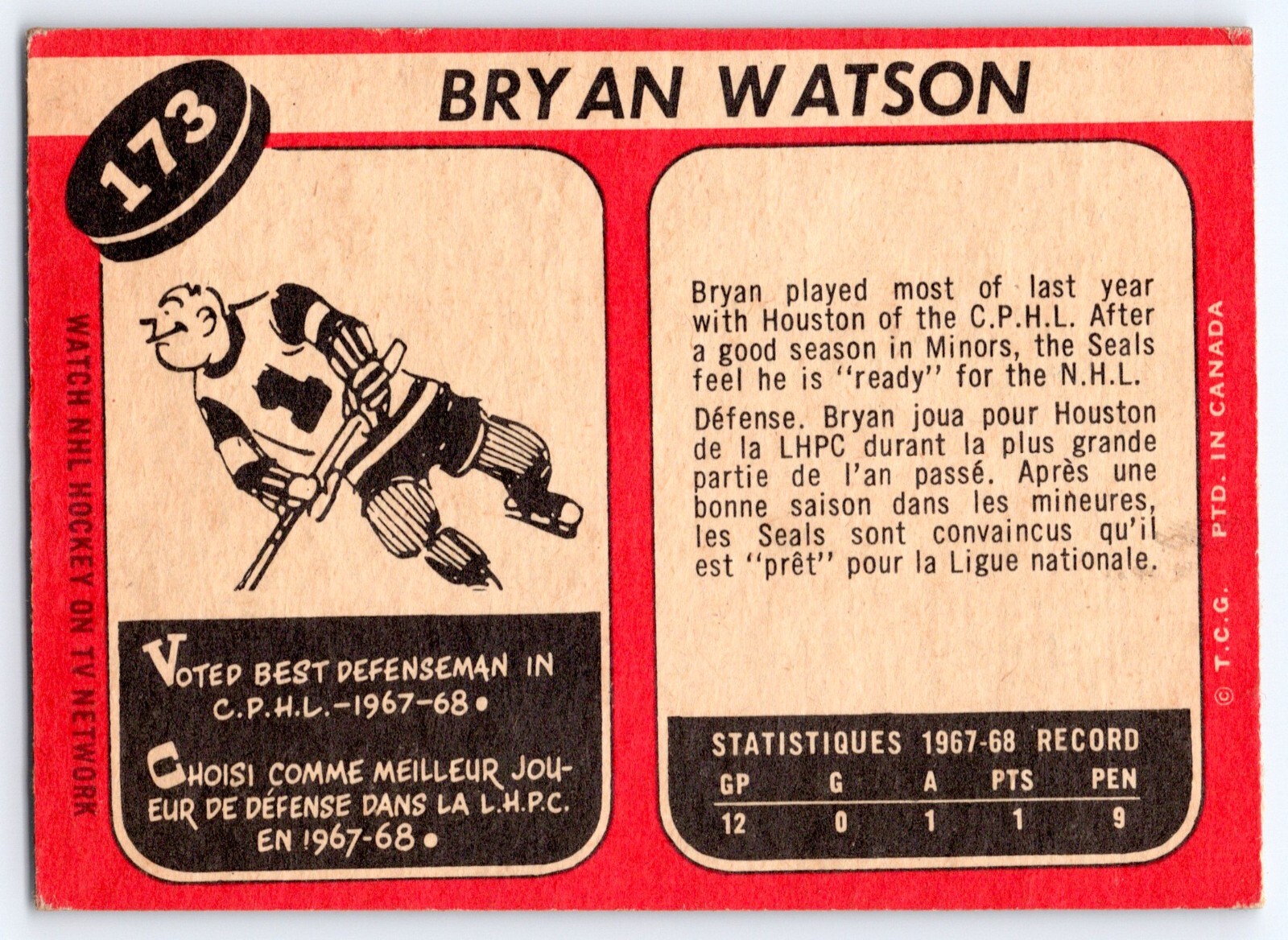 BRYAN WATSON 1968-69 O-PEE-CHEE 68-69 NO 173 EX 43103 | eBay
