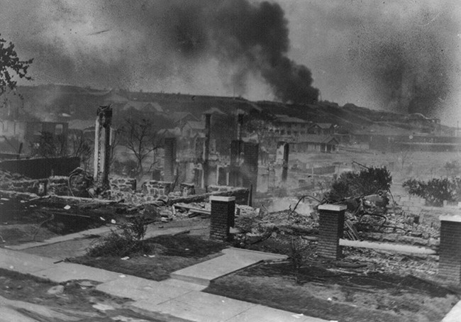 Smoldering ruins of homes following the race riots in Tulsa, Oklahoma ...
