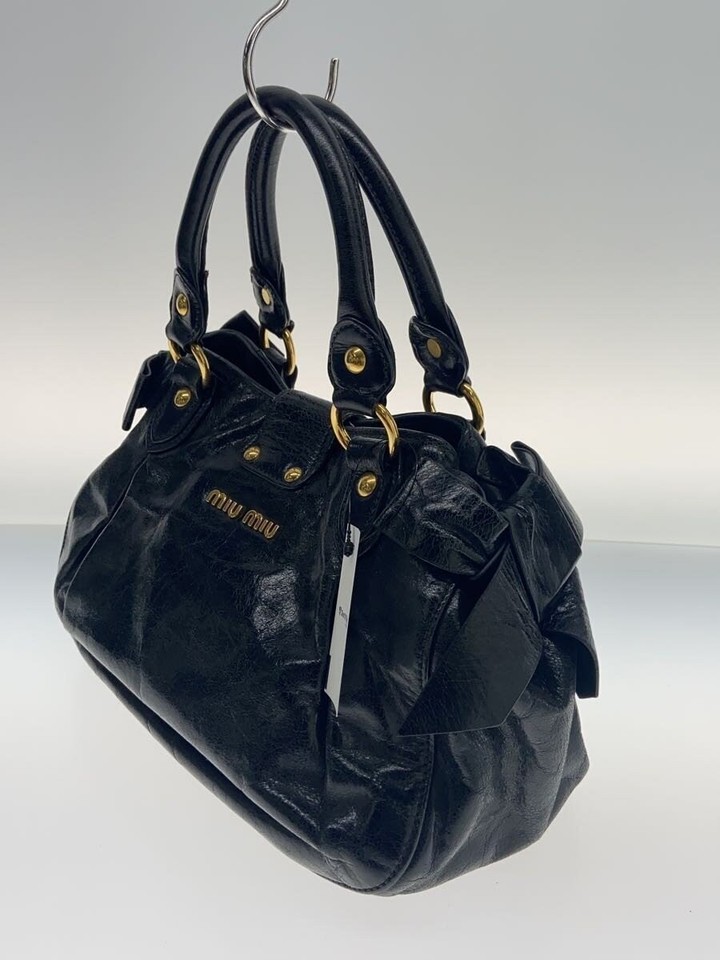 MIU MIU Vitello Lux Ribbon Leather Black Handbag Auth From Japan Good ...