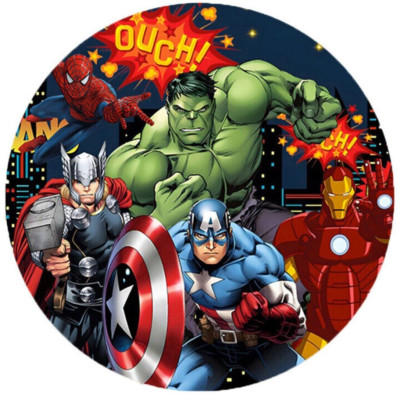 19cm Round SUPERHERO Edible Cake Topper Rice Wafer Paper HULK SPIDERMAN ...
