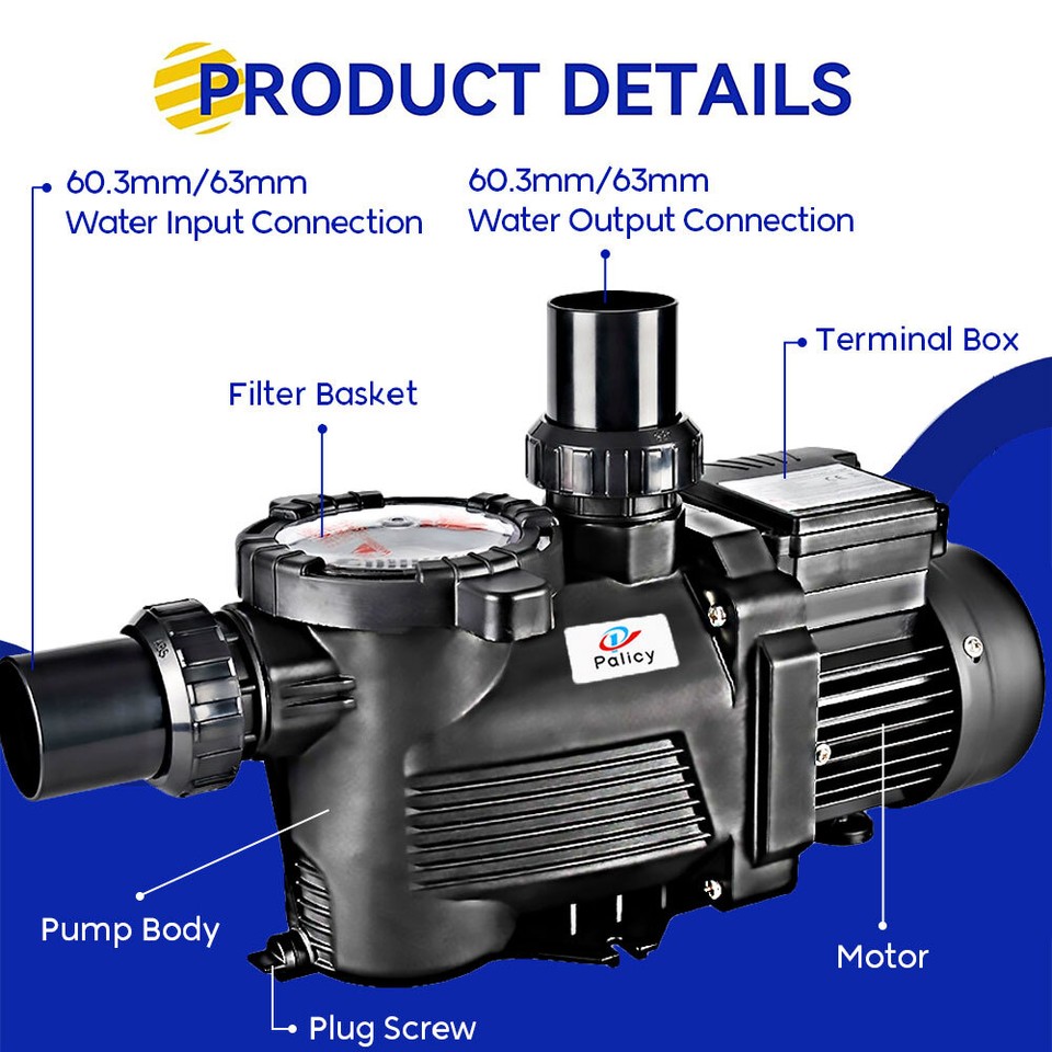 Swimming Pool Pump 2200W Single Speed In Ground, 3.0 HP, 60-63mm ...
