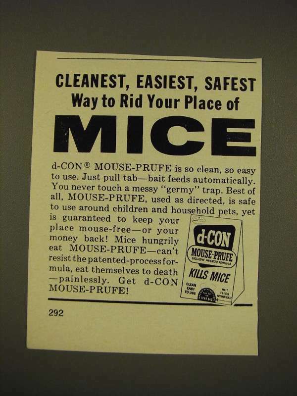 1966 d-Con Mouse-Prufe Ad - Rid your place of Mice | eBay