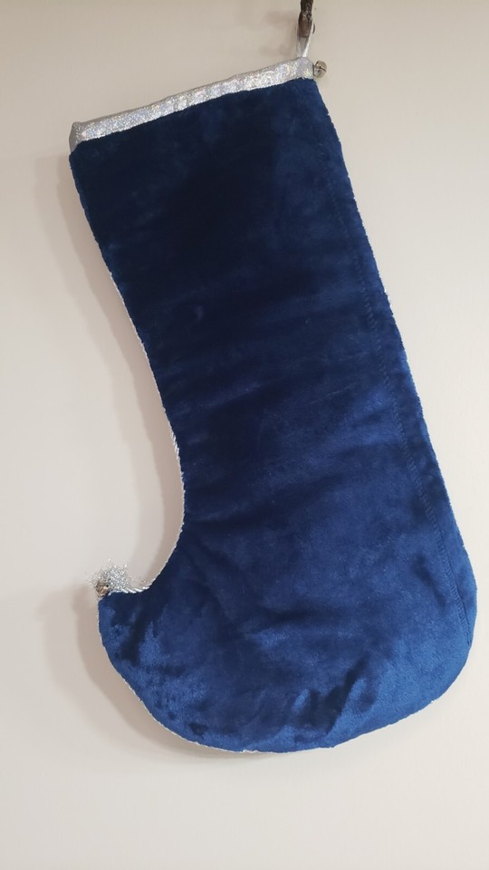 Handmade Blue Velvet Christmas Stocking with Bells and Silver trim 22 ...