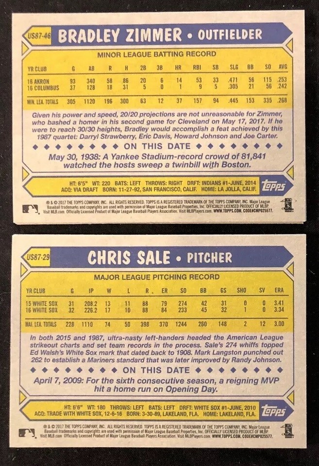 2017 Topps Update Series Baseball '87 Topps Insert Cards Lot You Pick ...