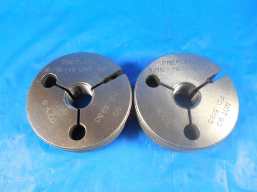 9/16 18 UNF 2A PREPLATE THREAD RING GAGES .5625 GO NO GO P.D.'S = .5230 ...