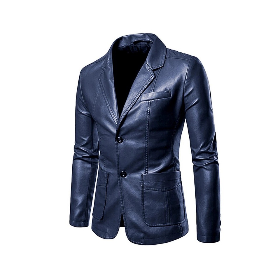 Authentic Men's Genuine Soft Lambskin Pure Leather Blazer Two Button ...