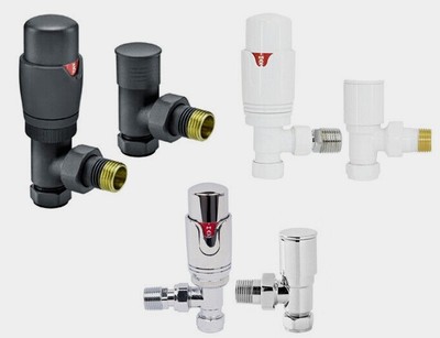 Thermostatic Radiator Valves Angled 1/2" x 15mm TRV Lockshield Twin ...