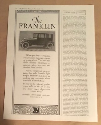 Franklin automobile print ad 1921 orig vintge illustration retro art ...