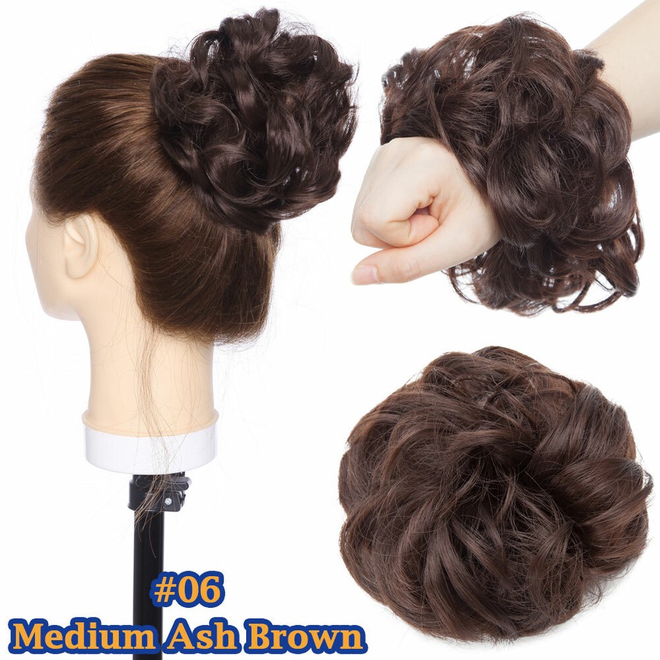 Thick Messy Rose Bun Curly Scrunchie Hair Extensions Natural Updo ...