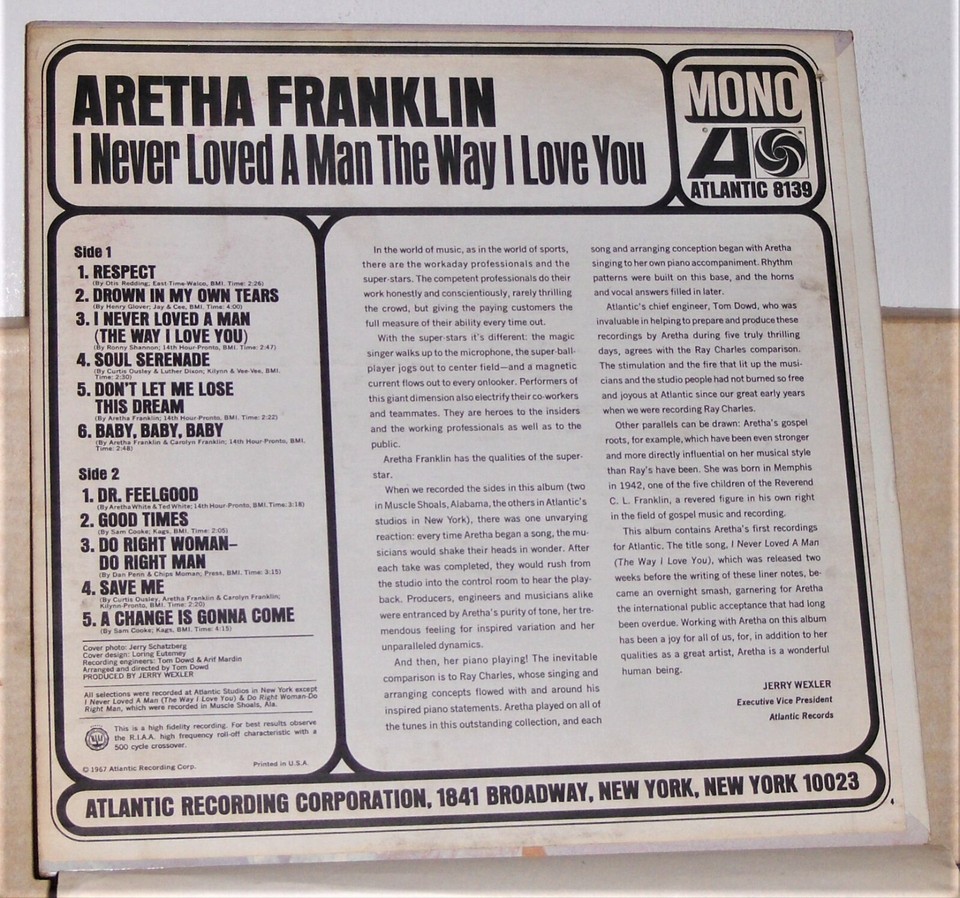 Aretha Franklin – I Never Loved A Man The Way I Love You - Mono Vinyl ...