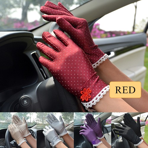 Women Sunscreen Gloves Cute Dot Lace Patchwork Thin Touch Screen ...