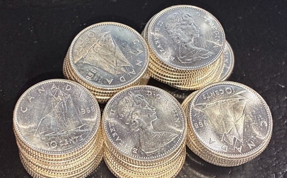 50-BU 1968 Canada Silver .500 10 Cents Canadian Coin 50% Silver ...