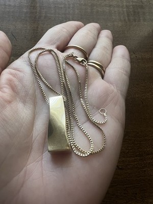 14k Solid Yellow Gold GCJ Italy Necklace With Monolith Pendant. Modern ...