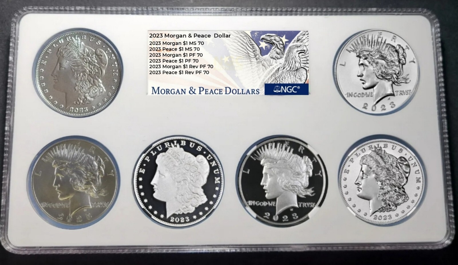 2023-S MORGAN & PEACE DOLLAR 6 COIN SET REVERSE PROOF NGC PF70 MS70 six ...