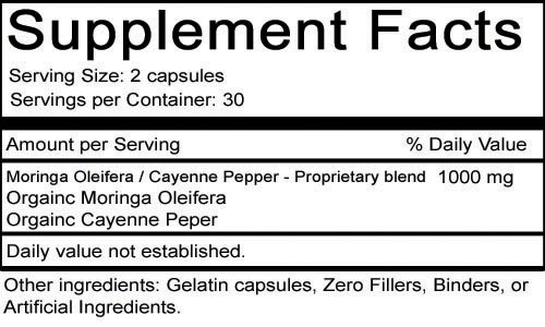 60 Moringa Oleifera & Cayenne Pepper Capsules - Energy,Metabolism ...