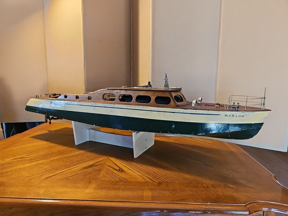 Antique Marlow Cabin Cruiser Steam Engine Boat Yacht Wooden Scale Model ...