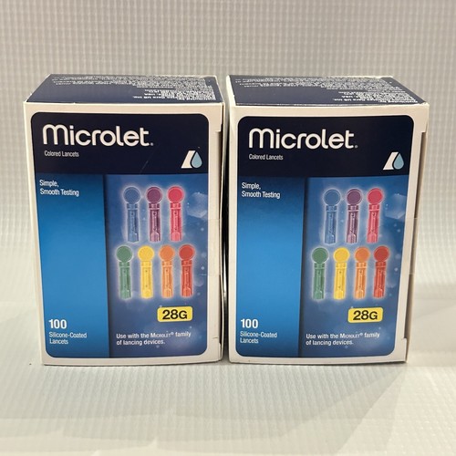 2 Microlet Colored Lancets 100 Count Each Box Brand New Exp 2027 & 2028 ...