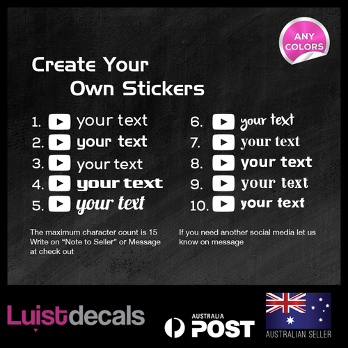 2x Customise Personalised Name Text Youtube Youtubers Stickers 230mm | eBay