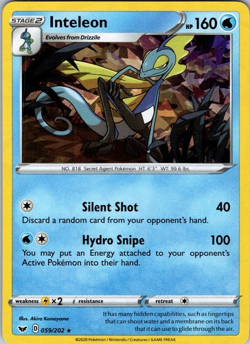 Pokemon Inteleon Sword & Shield Base Set 059/202 Cracked Ice Holo Rare Card NM | eBay