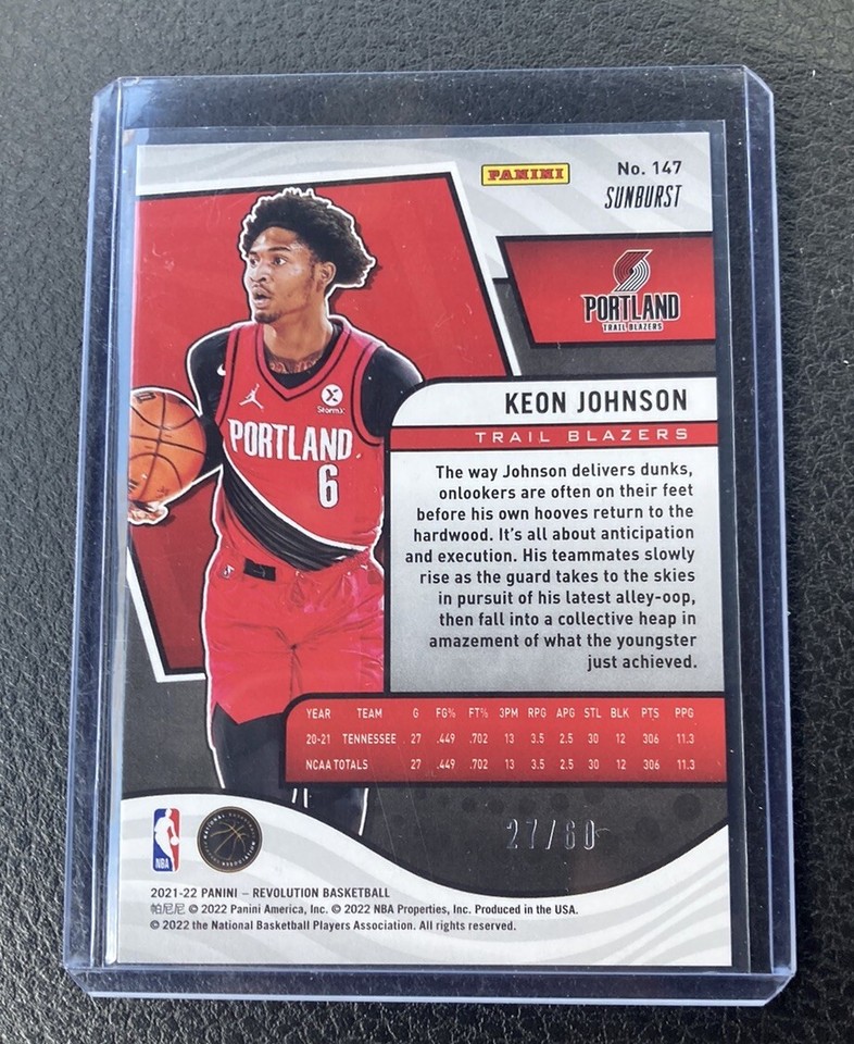 2021-22 Panini Revolution Sunburst ROOKIE 27/60 KEON JOHNSON RC Blazers ...