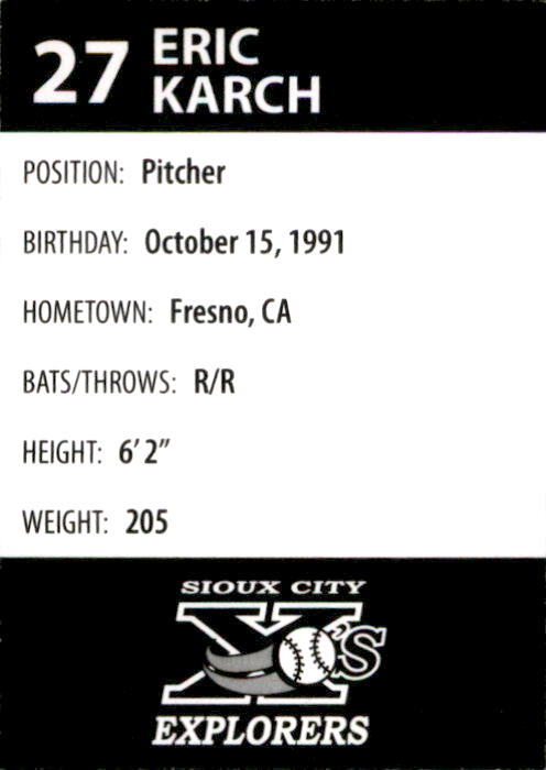 2018 Sioux City Explorers Team Issue #7 Eric Karch Fresno California CA ...